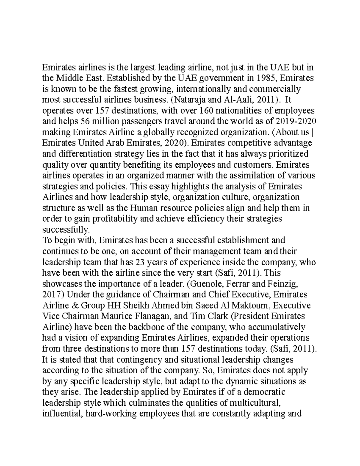 Introduction to Management MGNT110 - Essay 2 - Emirates airlines is the ...