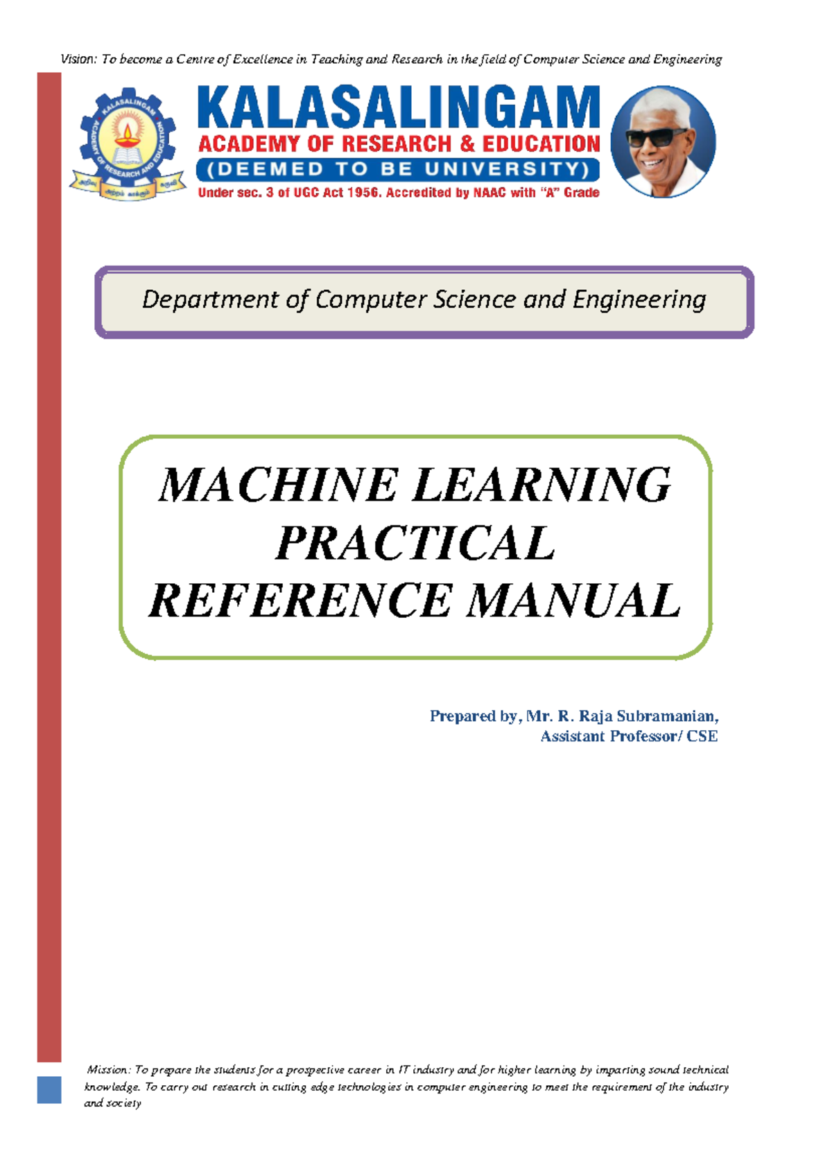 Machine Learning Lab Manual - Version 1-2 - Vision: To become a Centre ...