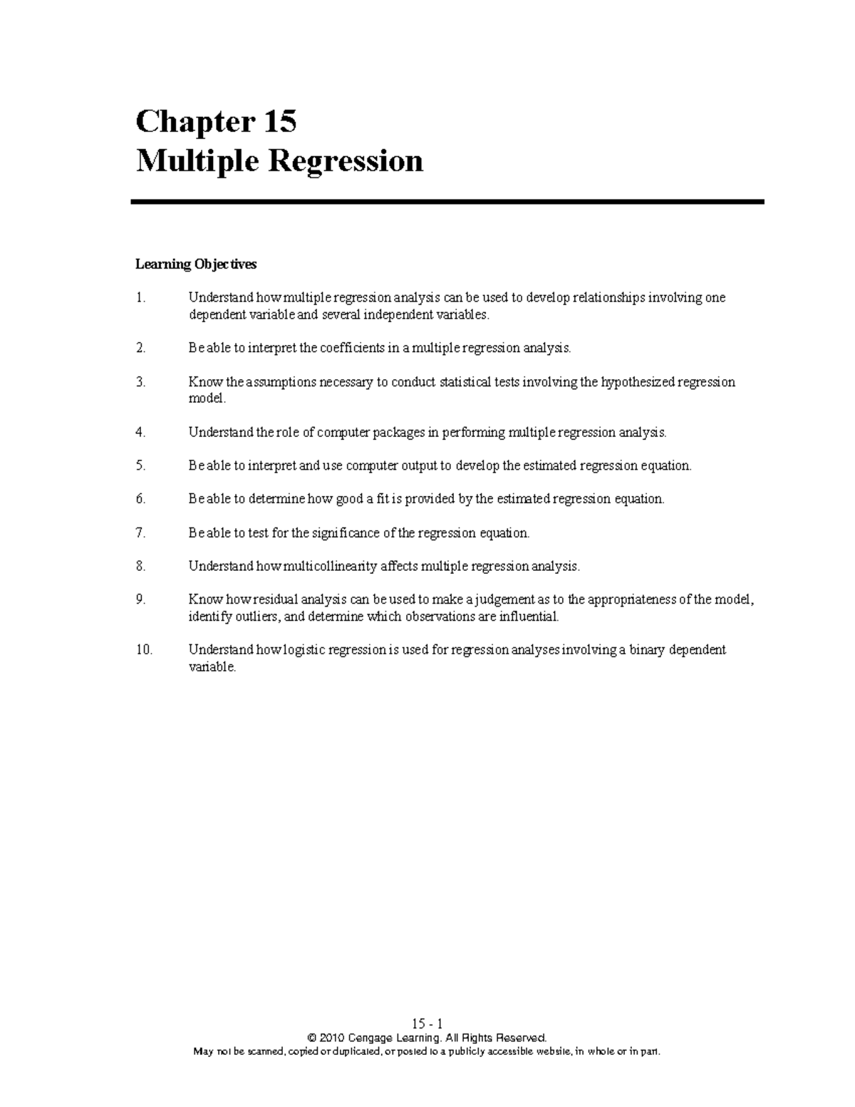 Ch15 - Awesome - 15 - 1 © 2010 Cengage Learning. All Rights Reserved ...