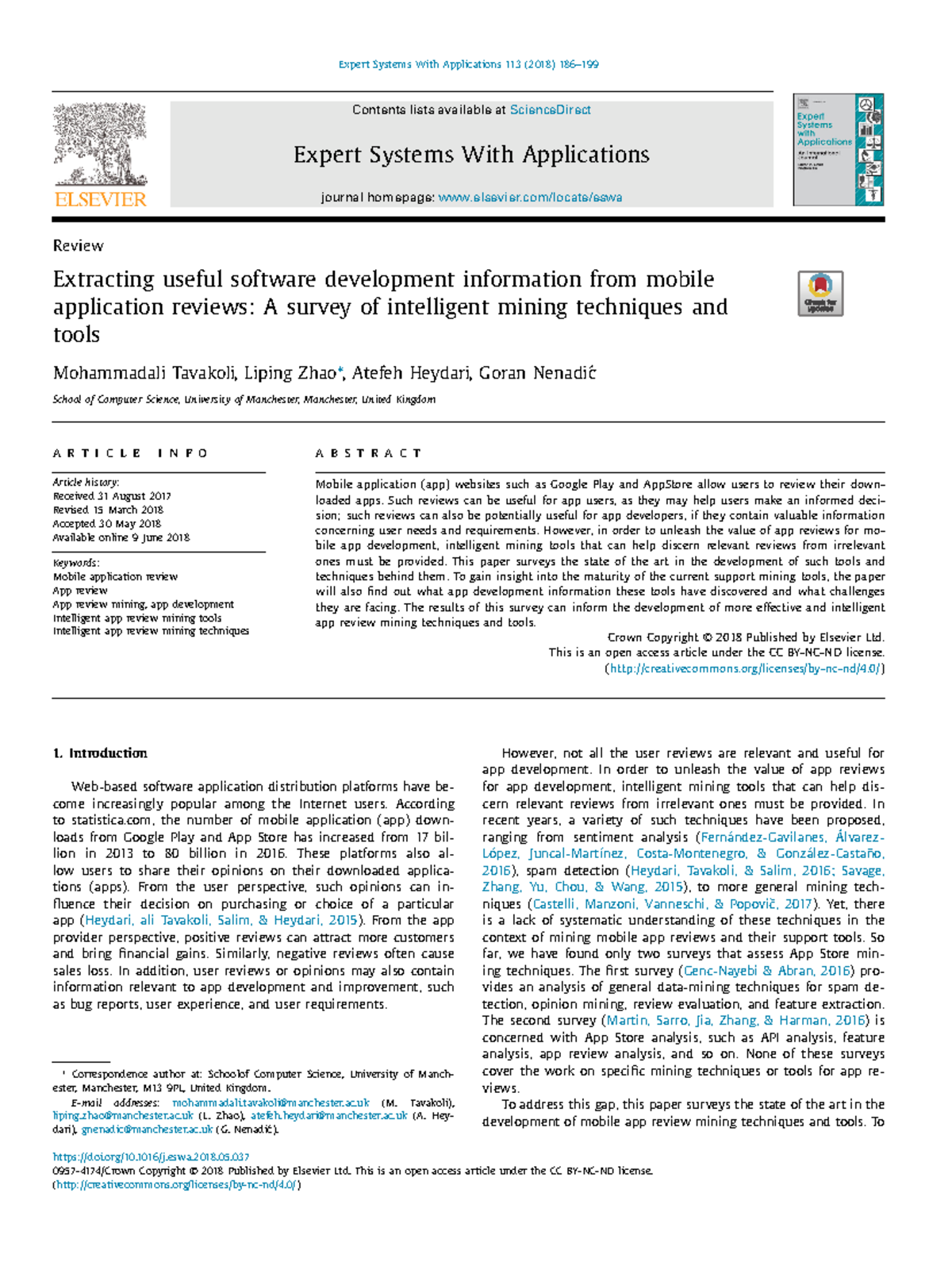 Review - aaaaaaaaaa - Expert Systems With Applications 113 (2018) 186 ...