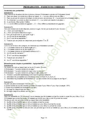 Proba - Serie 3 - Cours des probabilités - Studocu