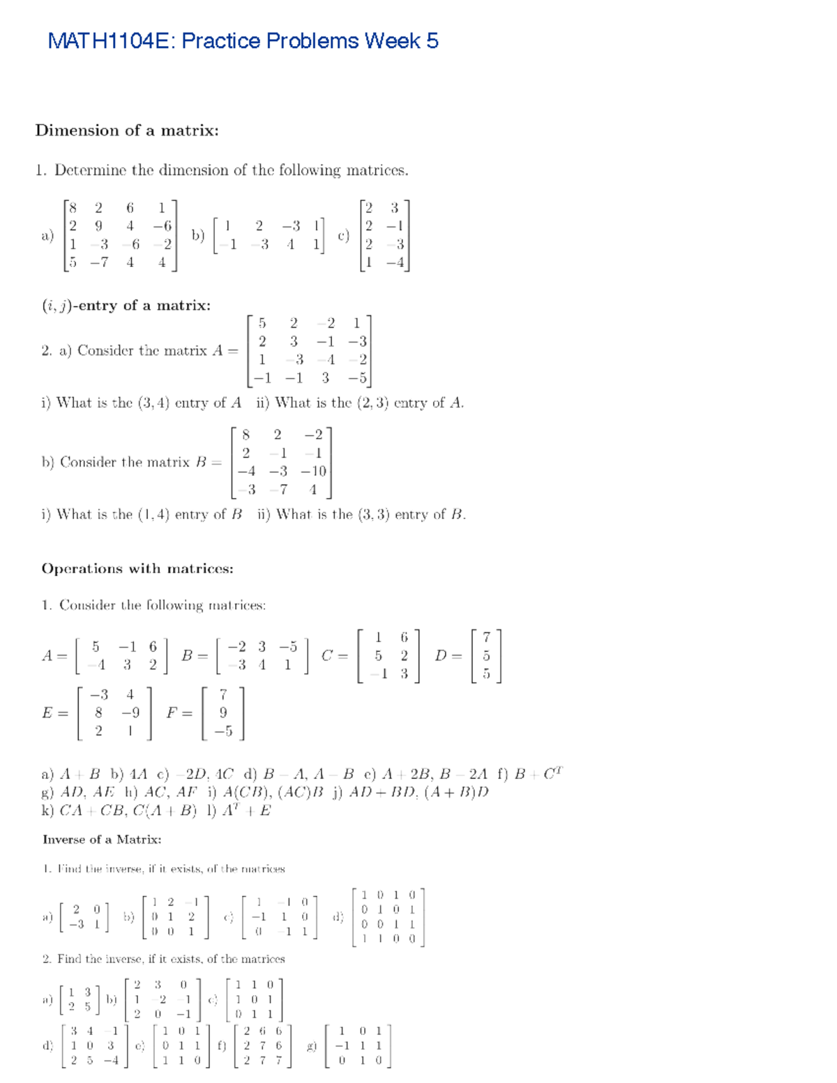 Practice Problems List Week 5 - Math 1104 - Studocu