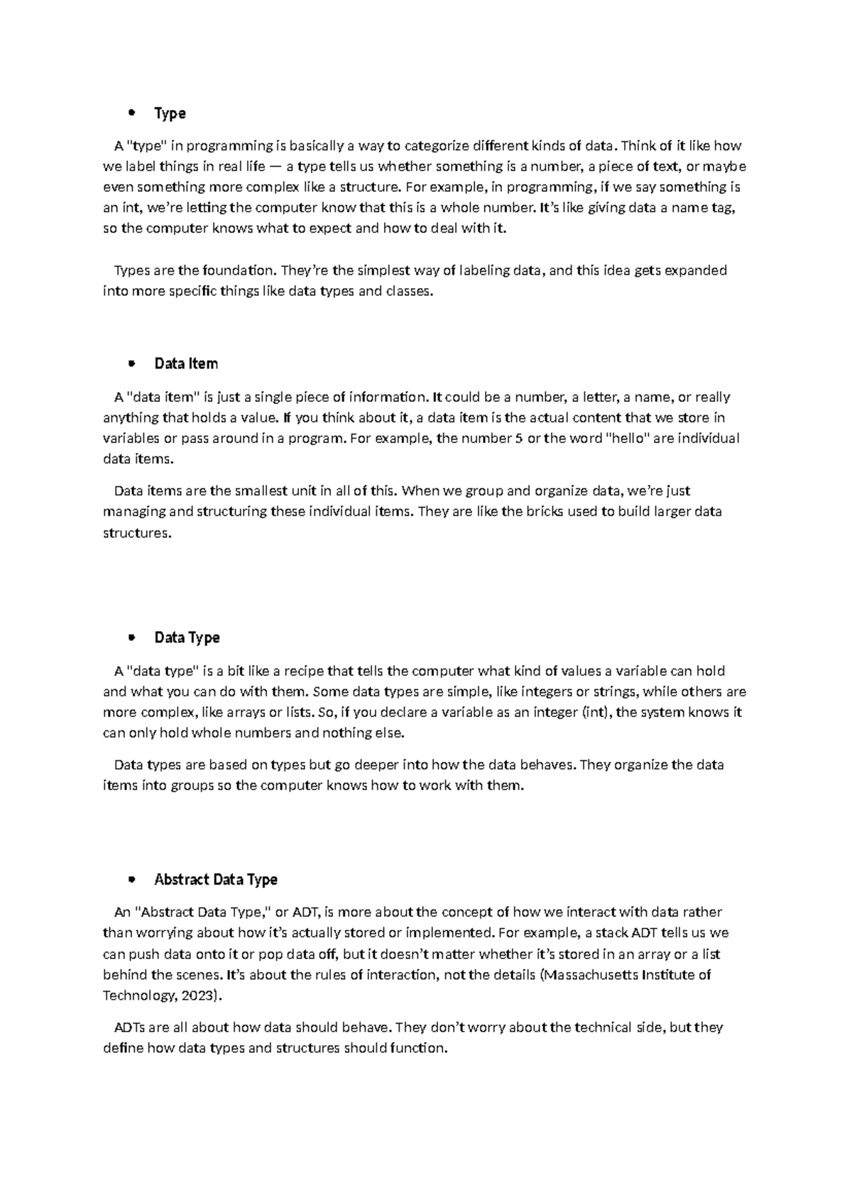 DISC 01 - DISC 01 - Type A "type" in programming is basically a way to ...