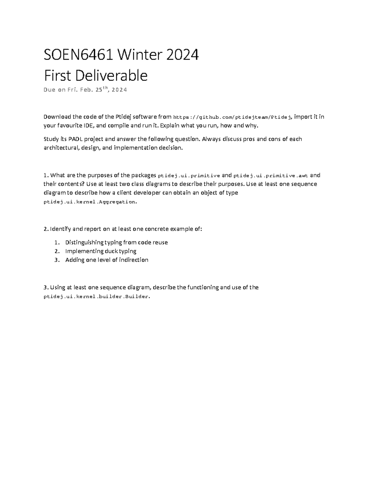 Week 2 - Deliverable 1 - SOEN6461 Winter 2024 First Deliverable Due on Fri. Feb. 25th , 2024 ...
