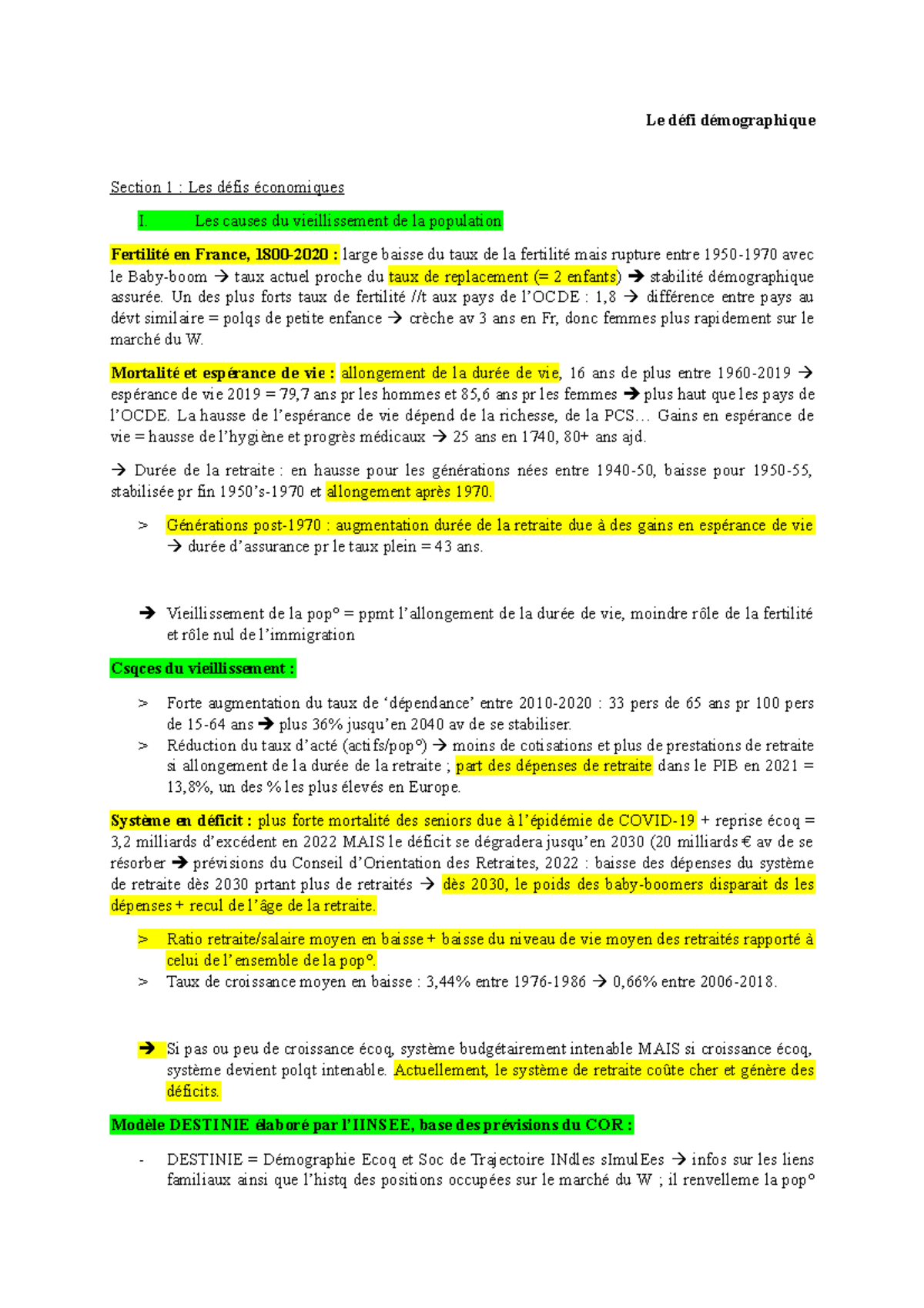 Fiche de révision Le défi démographique - Le défi démographique Section ...