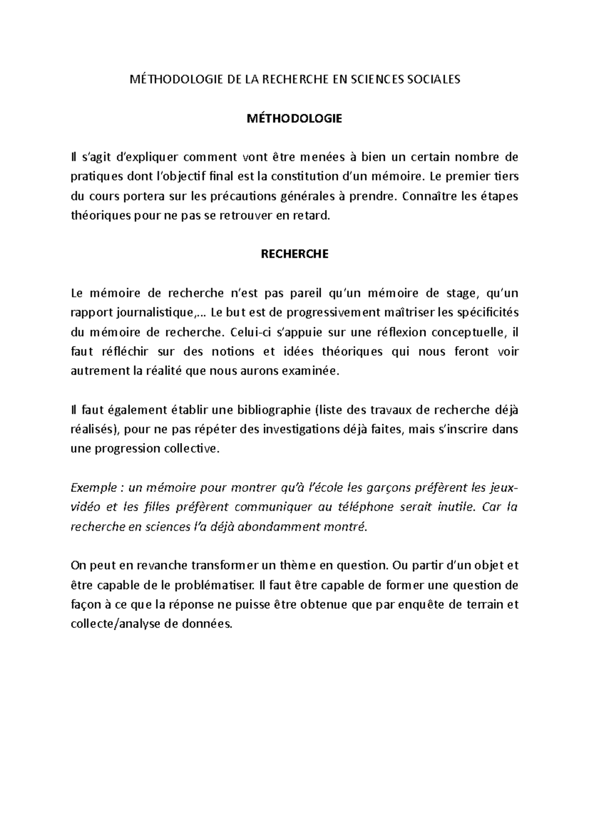 1. Méthodologie de la Recherche en Sciences Sociales - MÉTHODOLOGIE DE LA RECHERCHE EN SCIENCES ...