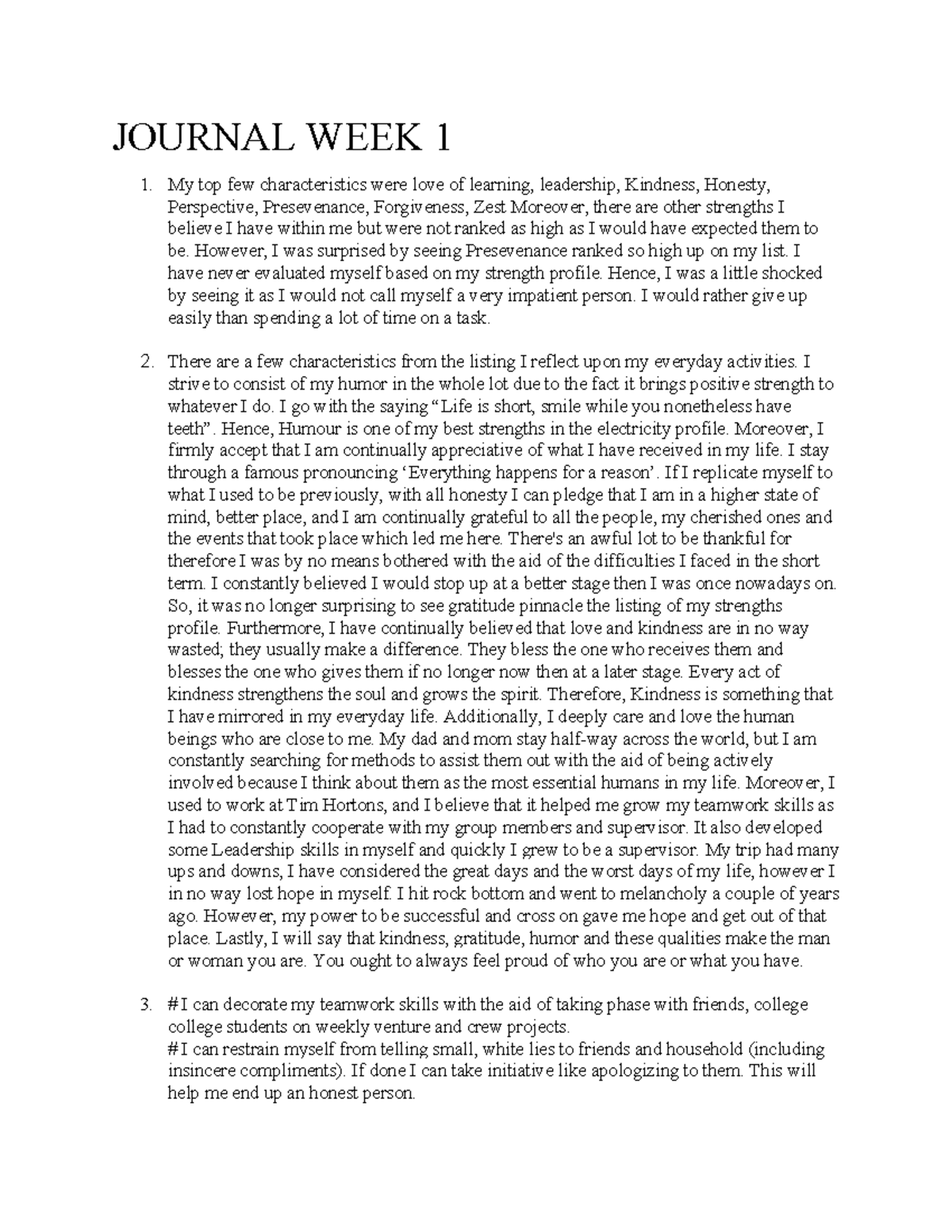 1600 Journalweek 1-12 final paper - JOURNAL WEEK 1 My top few ...