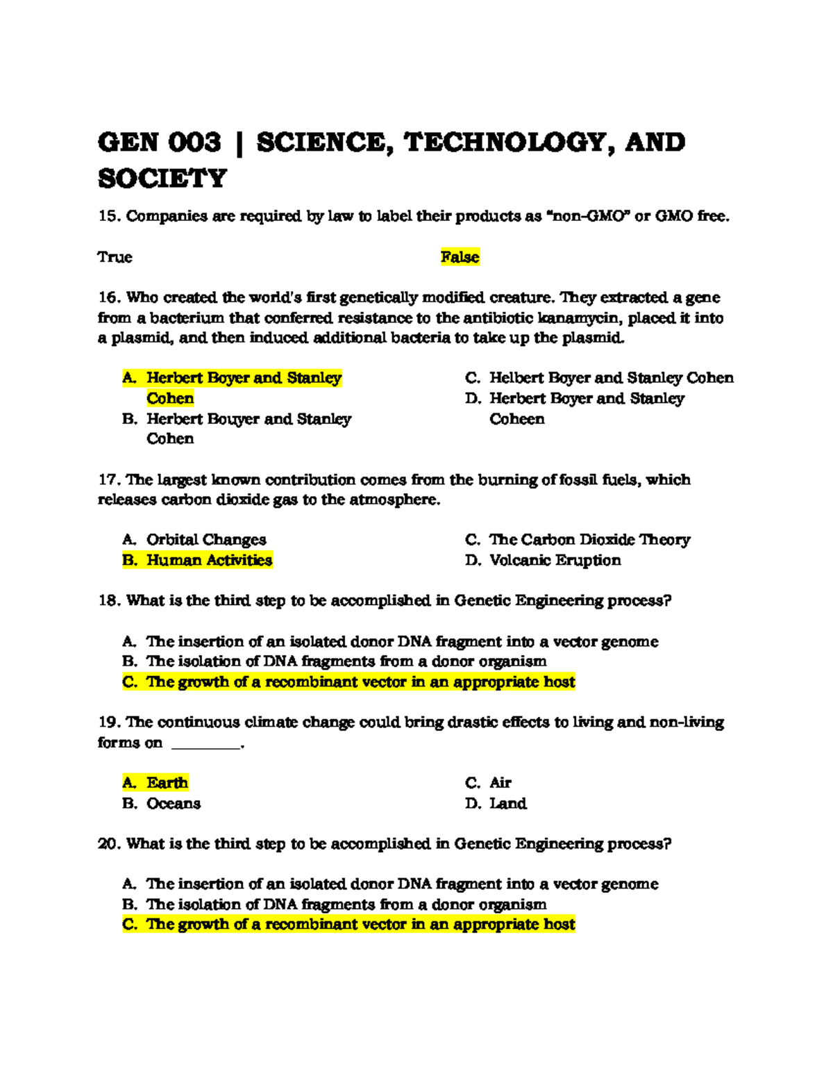 GEN 003 PART 3 - QUIZ WITH ANSWERS - GEN 003 | SCIENCE, TECHNOLOGY, AND ...