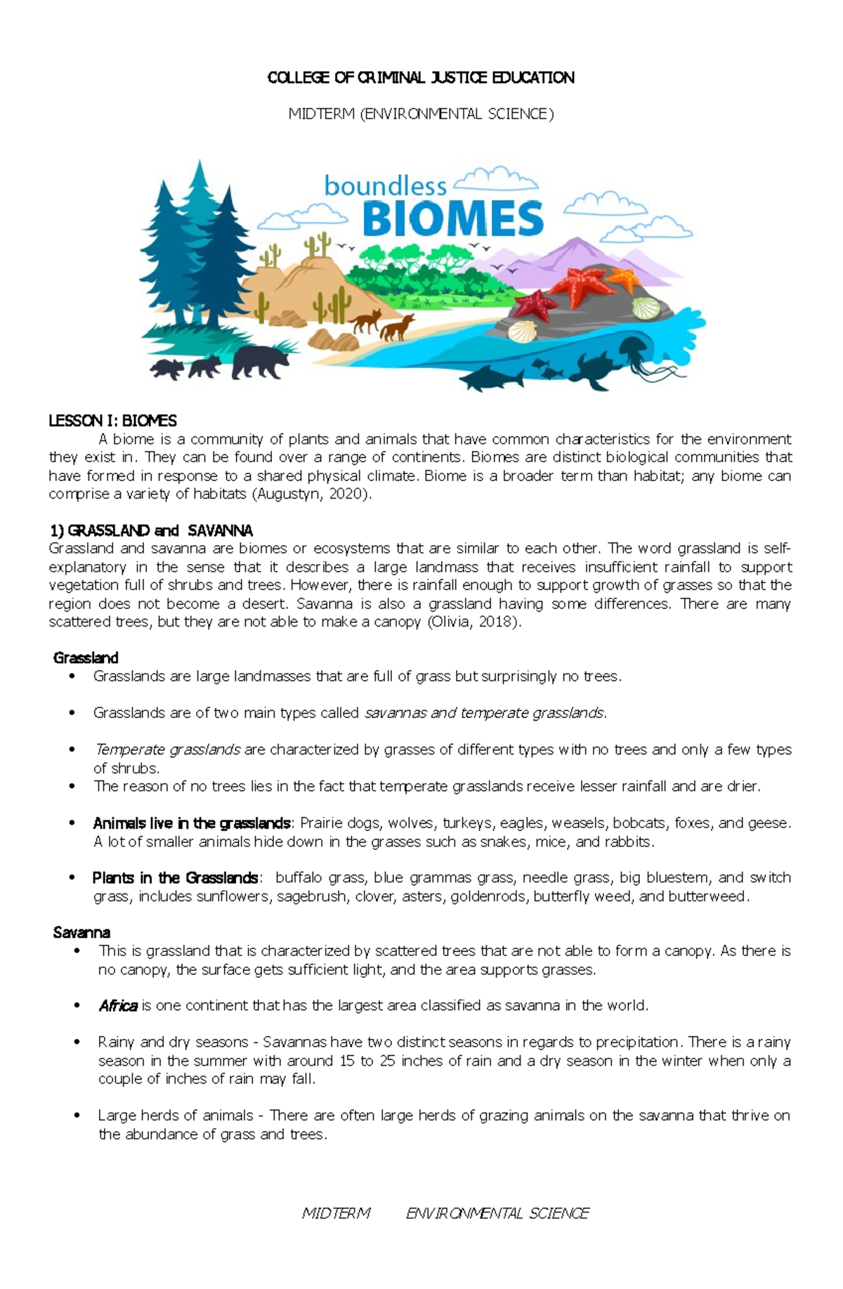 Midterm Lesson 1 Environmental Science - COLLEGE OF CRIMINAL JUSTICE ...