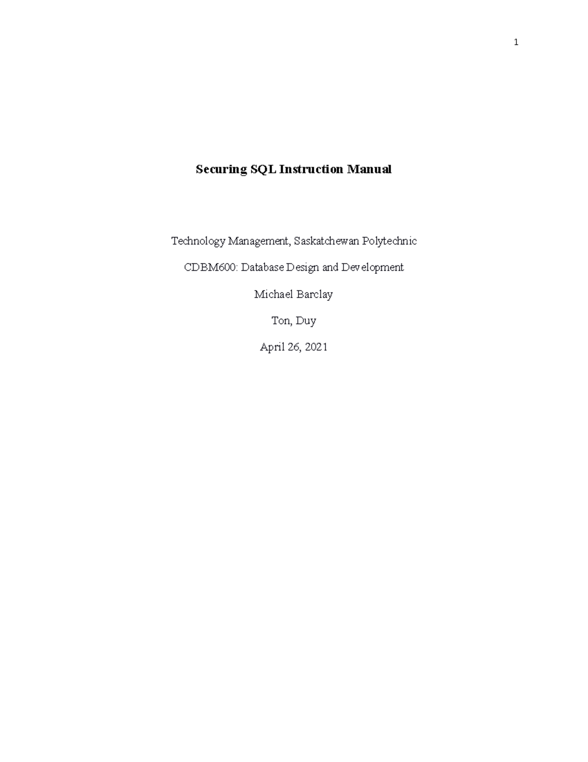 Securing SQL Instruction Manual - Securing SQL Instruction Manual ...