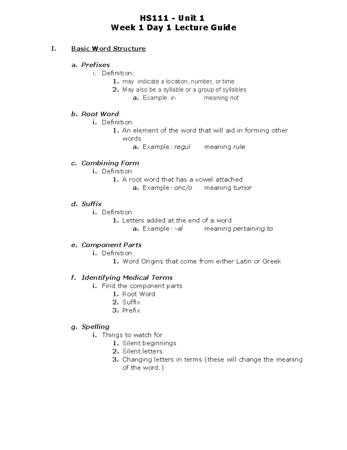 Week 1 Day 1 Instructor Guide - HS111 - Unit 1 Week 1 Day 1 Lecture ...