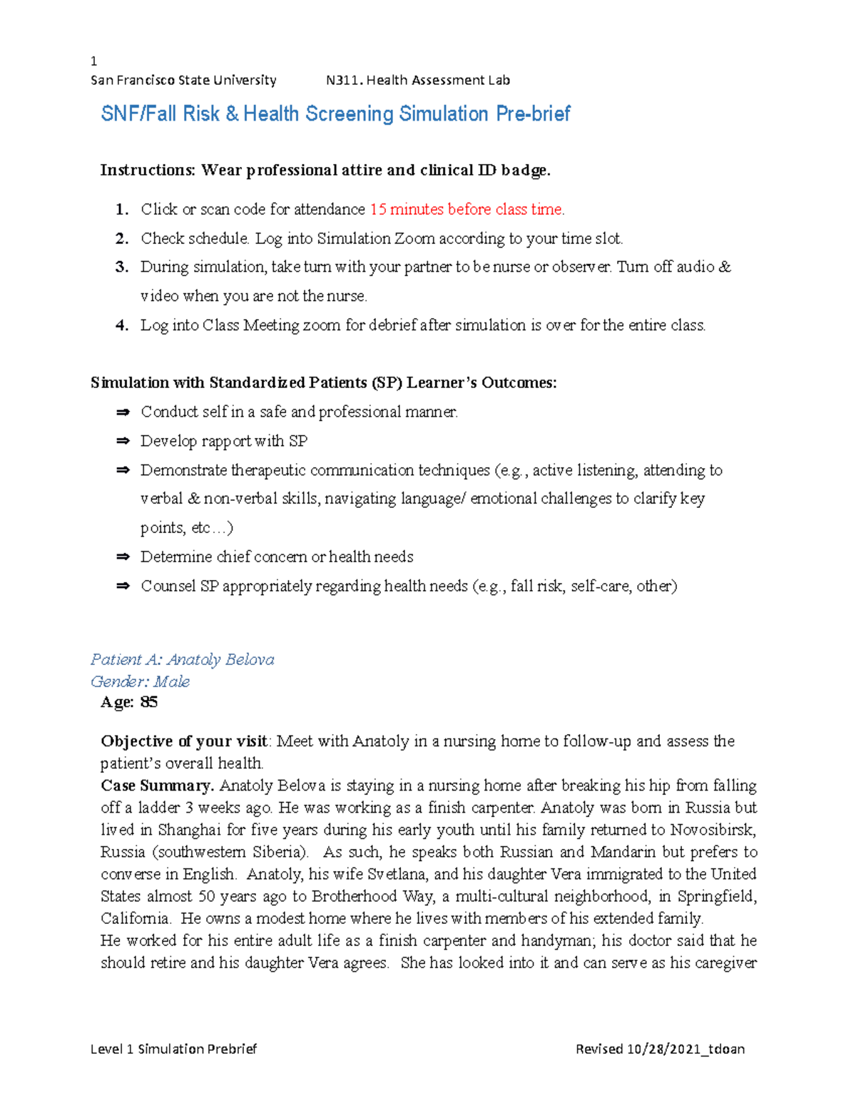 Spring 2022-N311.Simulation Prebrief - 1 San Francisco State University ...