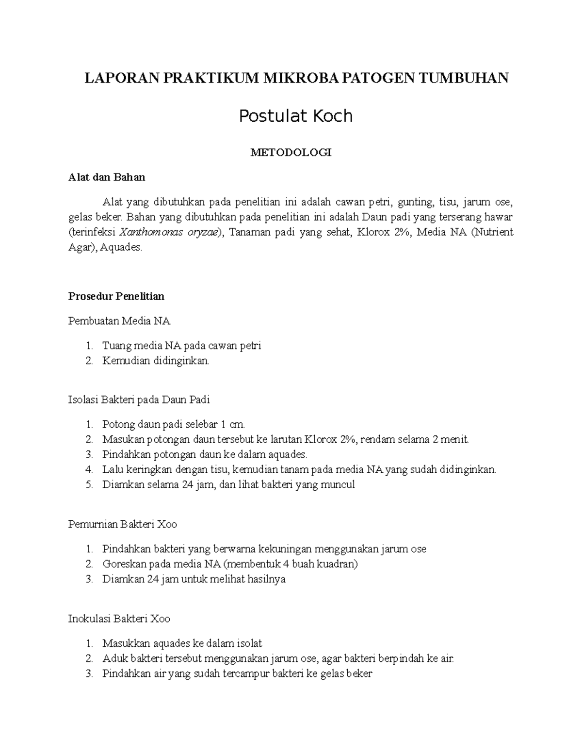 MPT - Postulat KOCH - TUGAS MIKROBA PADA TUMBUHAN - LAPORAN PRAKTIKUM MIKROBA PATOGEN TUMBUHAN ...