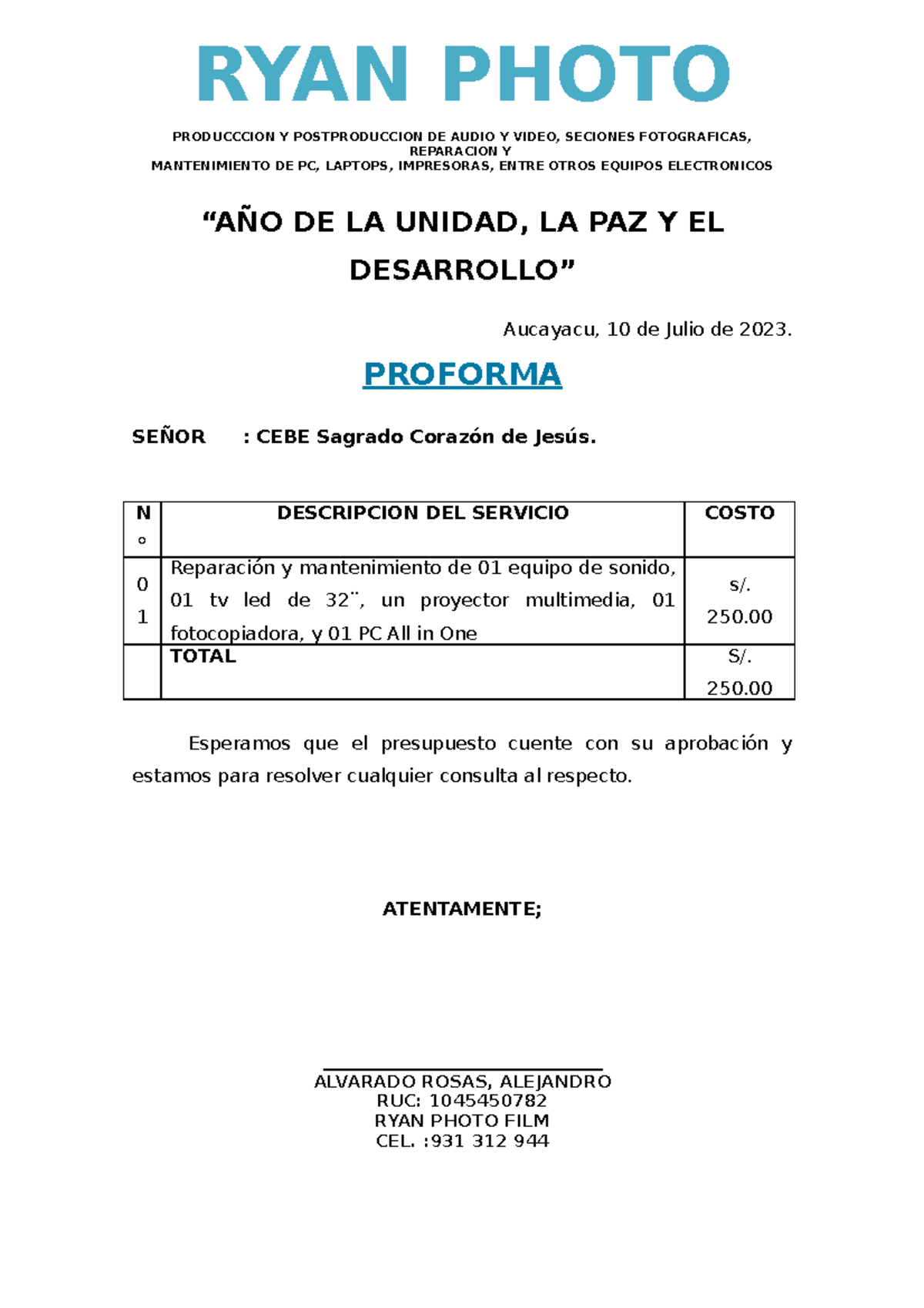 Proforma Municipalidad POR Decoracion DE Escenario PARA Desfile Civico ...