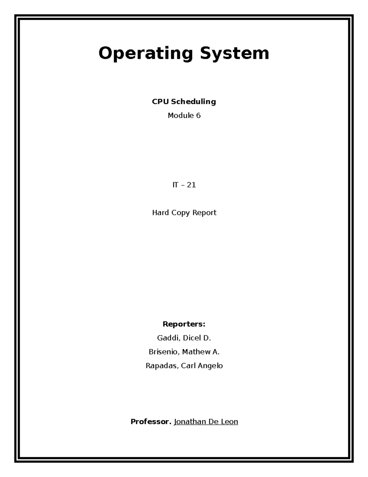 Manuscript - Operating System CPU Scheduling Module 6 IT – 21 Hard Copy ...