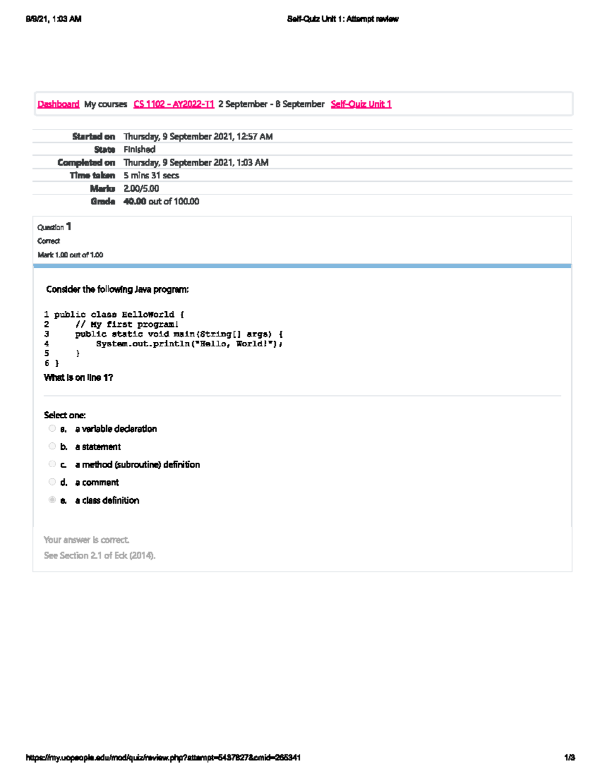 Self-Quiz Unit 1 - Self-Quiz Unit 1 - CS1102 - Studocu