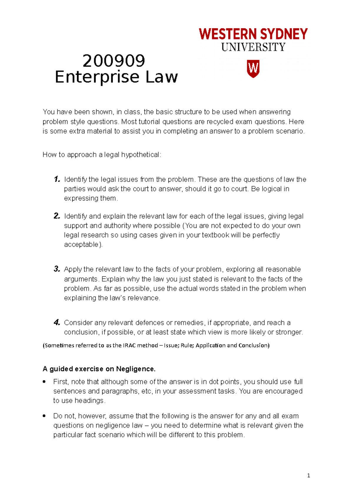 Special Topic - How to answer a Law problem 3 (1) - 200909 Enterprise ...