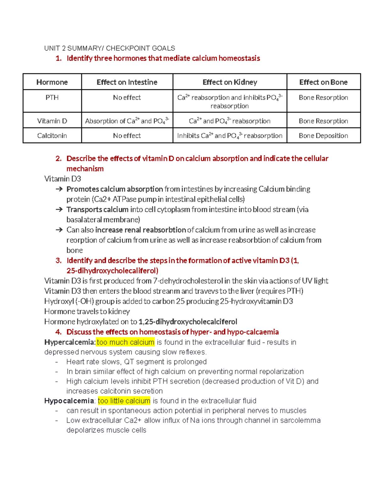 UNIT 2 Summary Checkpoint Goals - UNIT 2 SUMMARY/ CHECKPOINT GOALS 1 ...