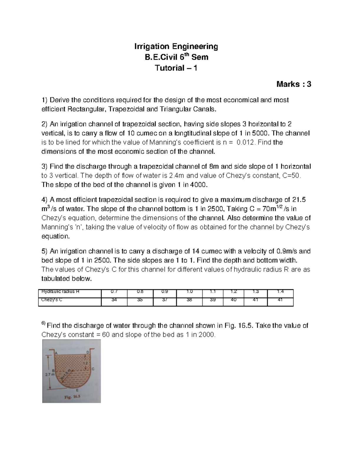 Irrigation Engineering tutorial -1 - Irrigation Engineering B.E 6th Sem ...