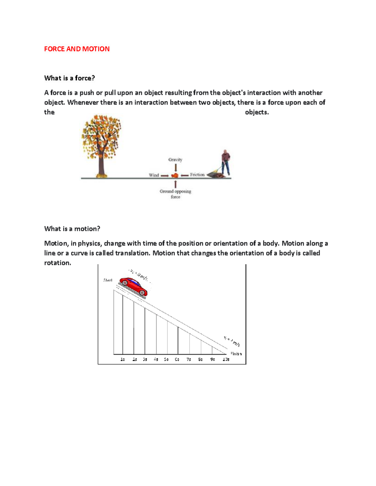 Force AND Motion - Lecture notes for physical science - FORCE AND ...