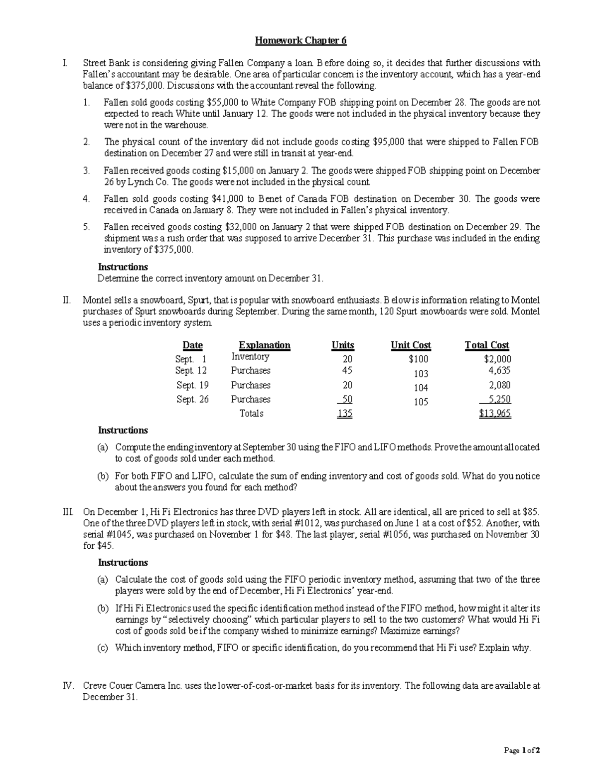 Homework Chapter 6 - Street Bank is considering giving Fallen Company a ...