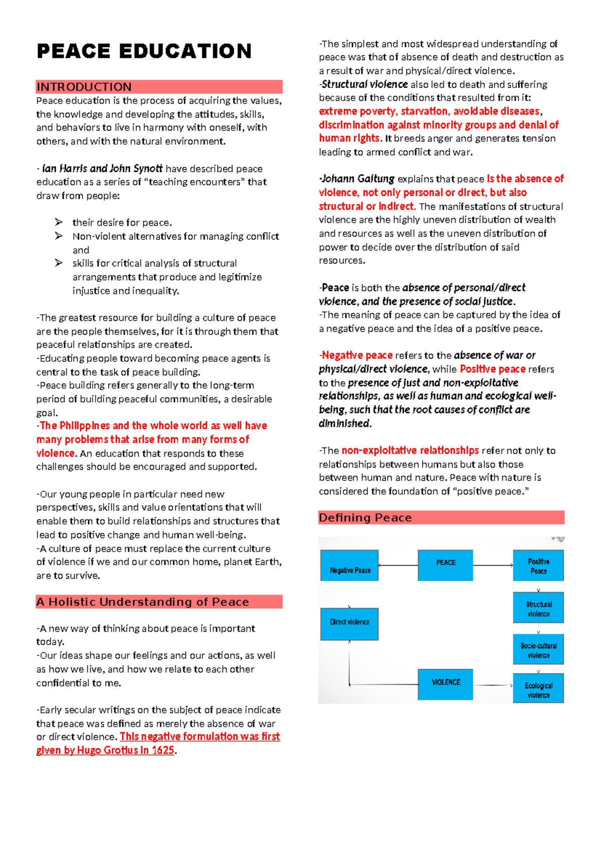 Peace Education pedips - PEACE EDUCATION INTRODUCTION Peace education ...