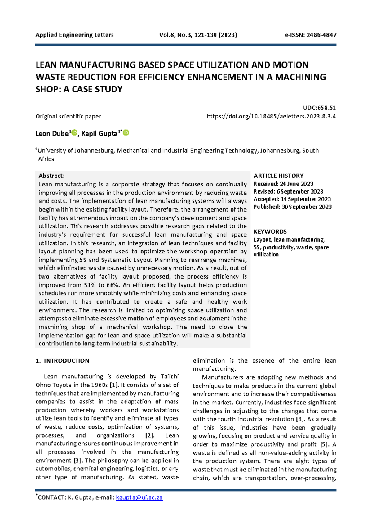 Lean Manufacturing Based Space Utilization and Mot OK 7 - Applied ...