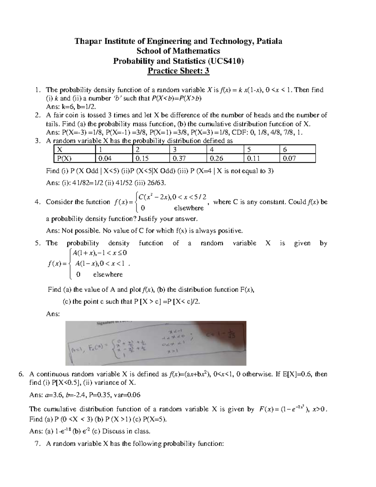 Practice Sheet 3 P S - TUT PROBLEMS - Thapar Institute of Engineering ...