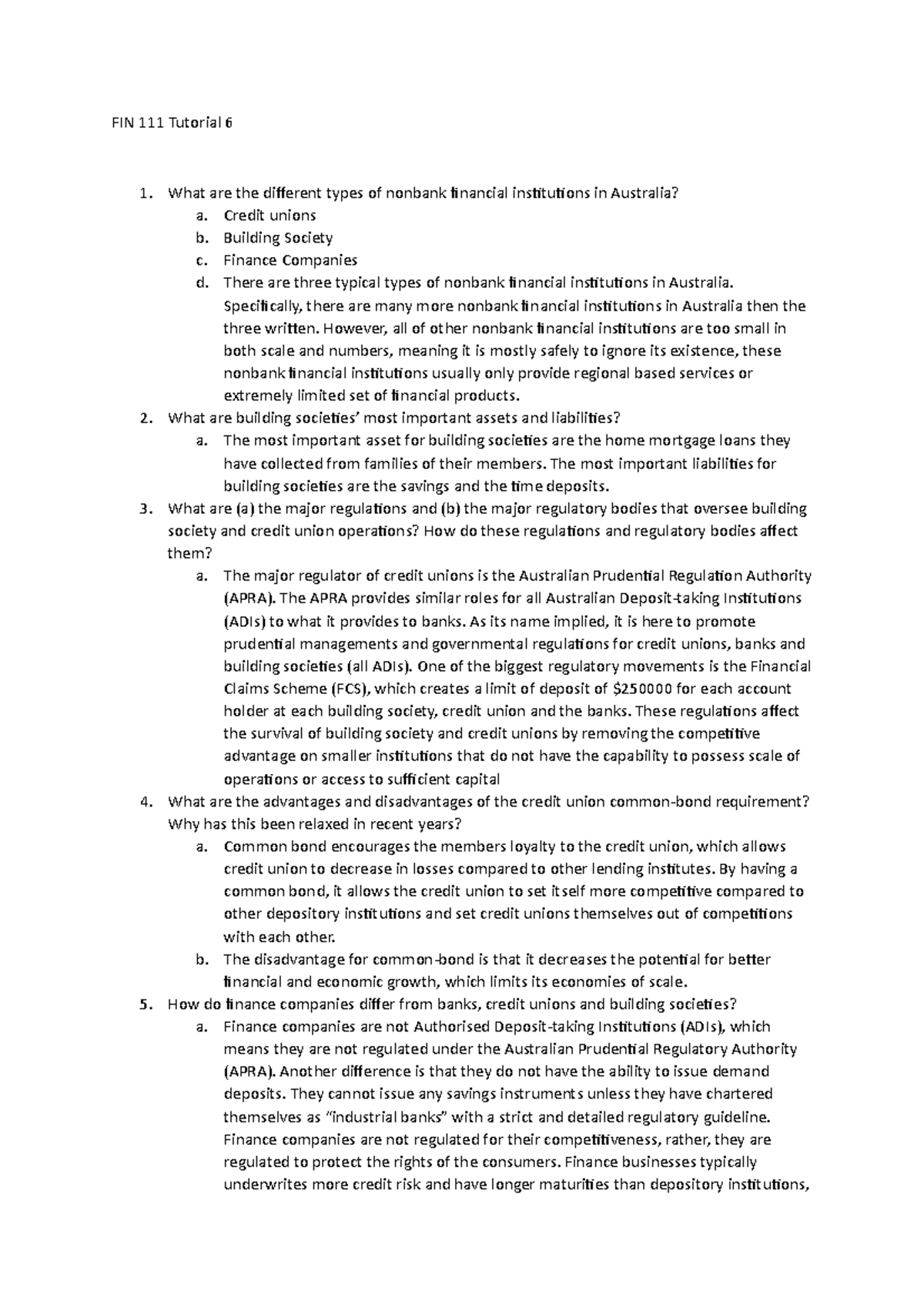 FIN 111 Tutorial 6 - FIN 111 Tutorial 6 What are the different types of ...