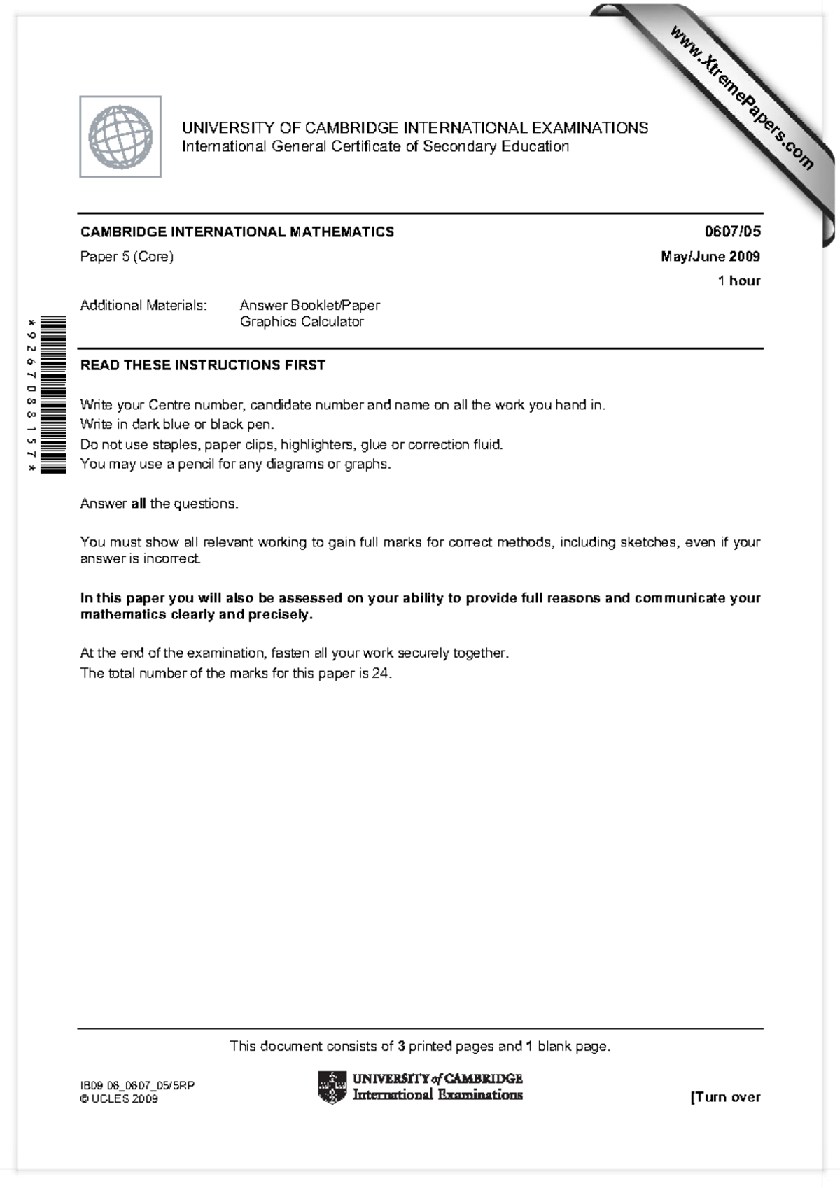 0607 s09 qp 5 - maths - This document consists of 3 printed pages and 1 ...