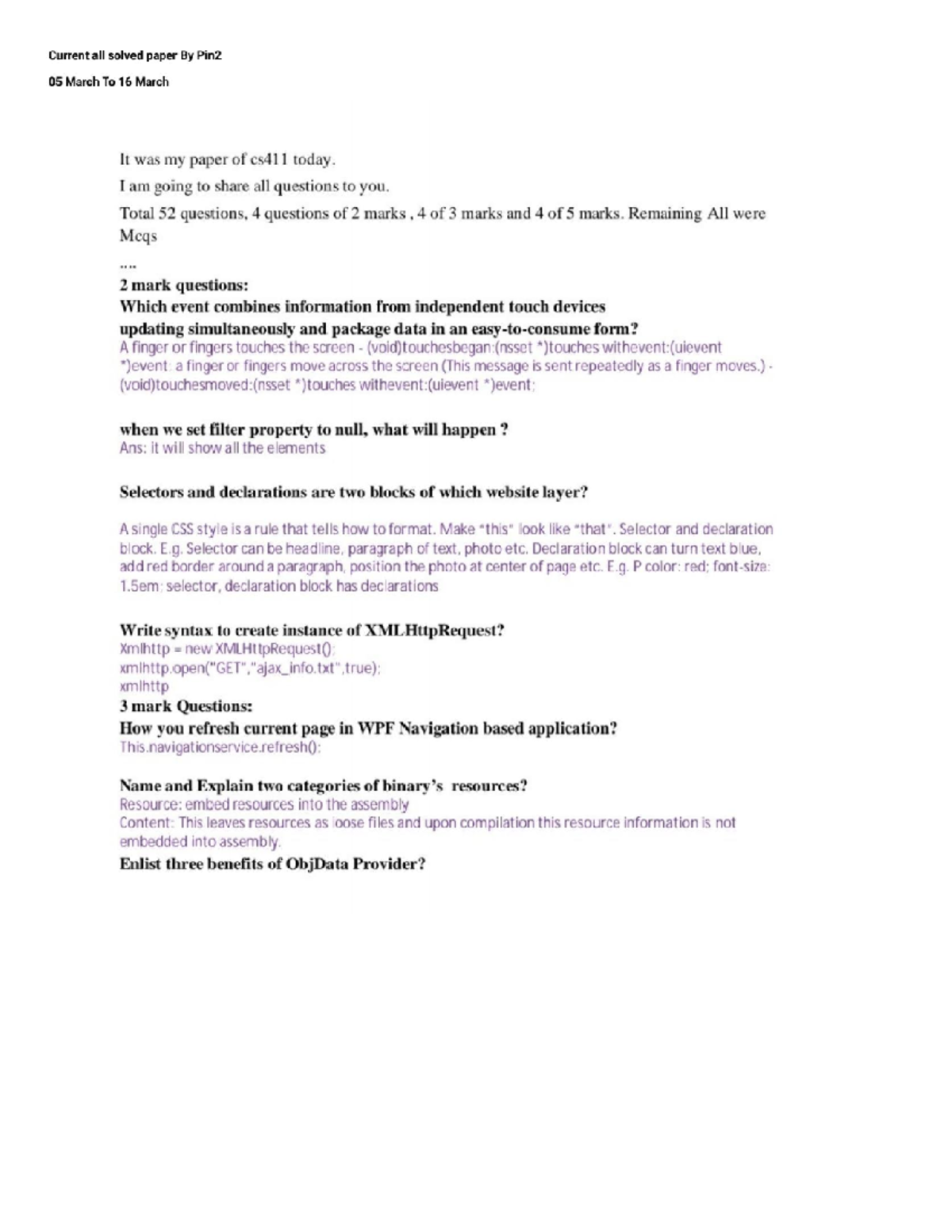 CS411 All Papar Solved By Pin2 document - Visual Programming - Studocu