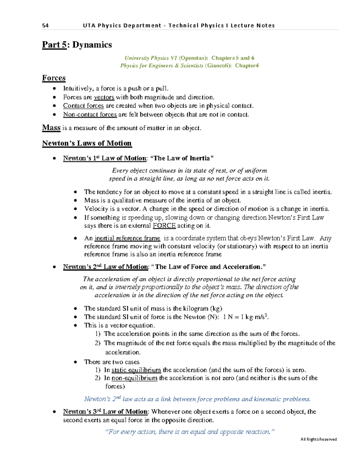 1443 notes Lecture5 - Part 5: Dynamics University Physics V1 (Openstax ...