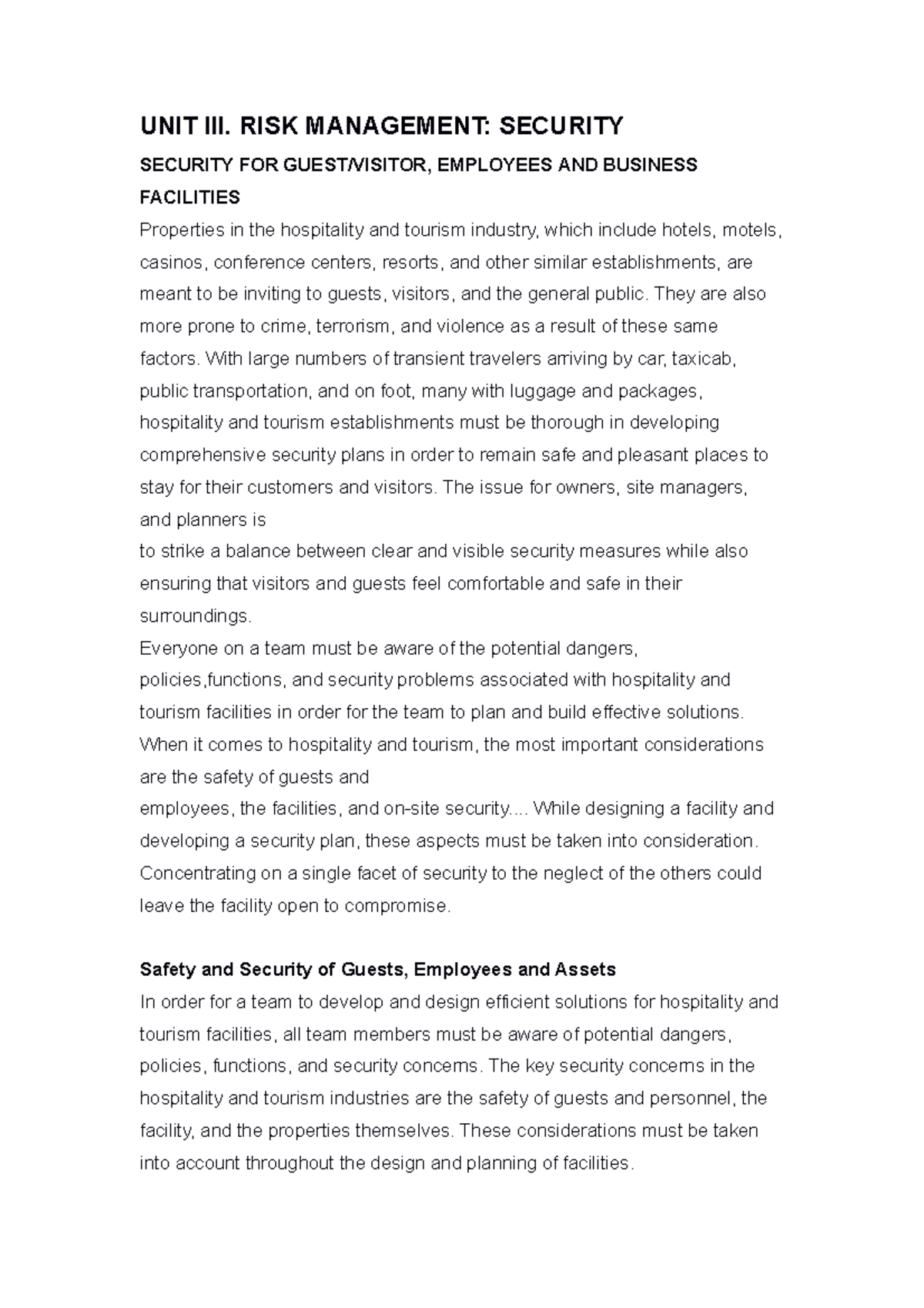 UNIT III RISK Managment Seurity - UNIT III. RISK MANAGEMENT: SECURITY ...