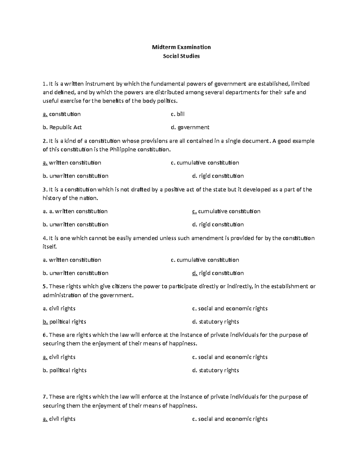 Midterm english and ss - Midterm Examination Social Studies It is a ...