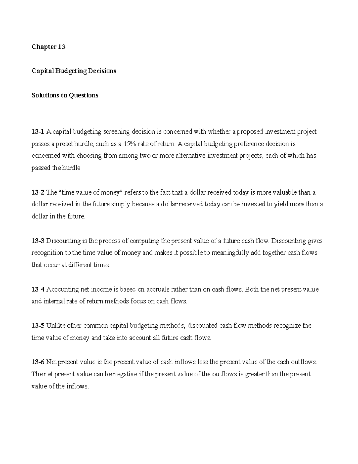CH13 - for practice - Chapter 13 Capital Budgeting Decisions Solutions ...