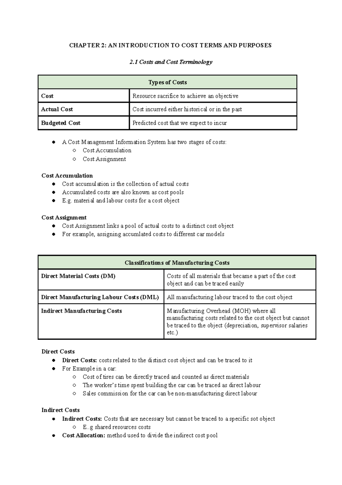 Chapter 2 AN Introduction TO COST Terms AND Purposes - CHAPTER 2: AN INTRODUCTION TO COST TERMS ...