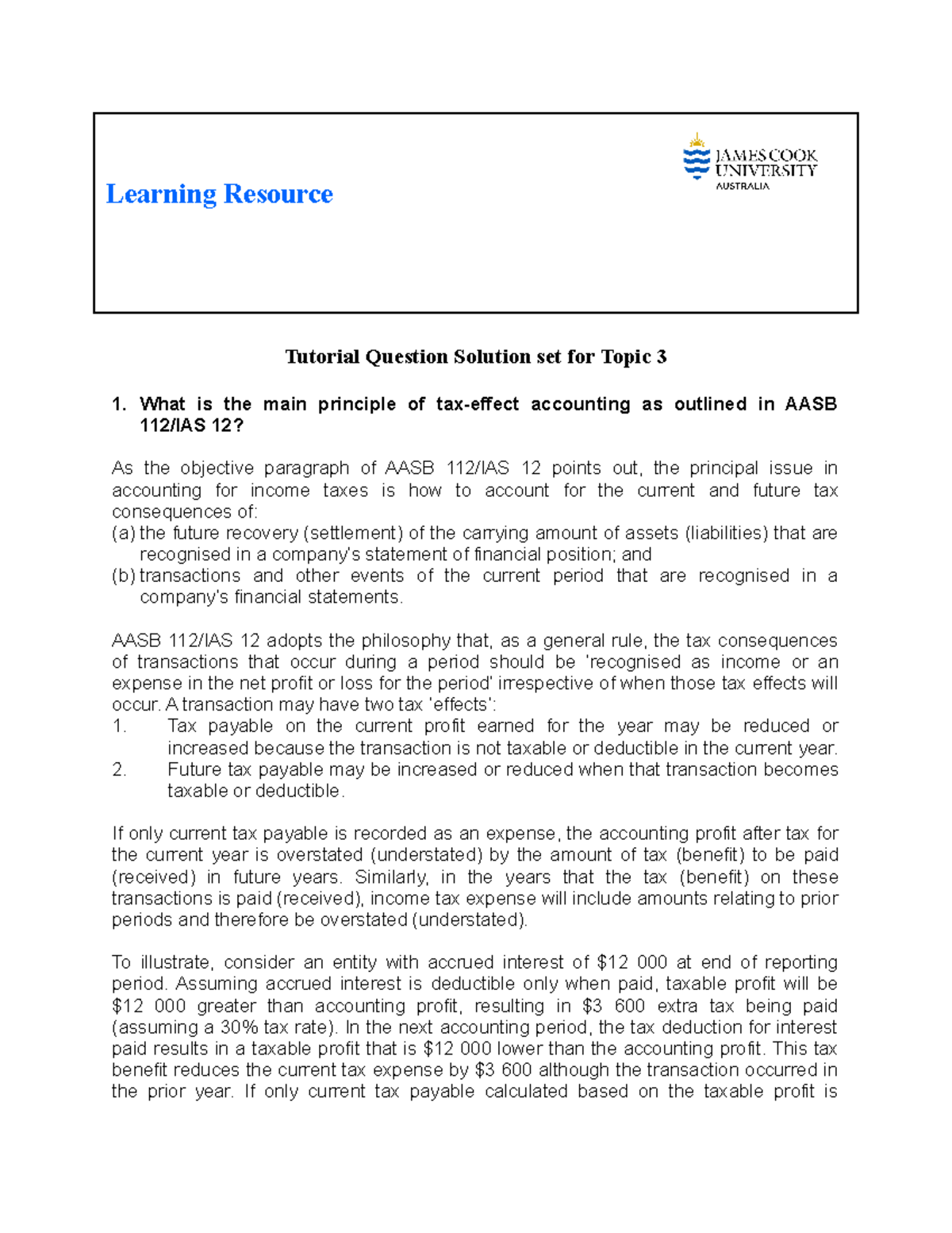 Topic 3 Tutorial Question Solutions - Tutorial Question Solution set ...