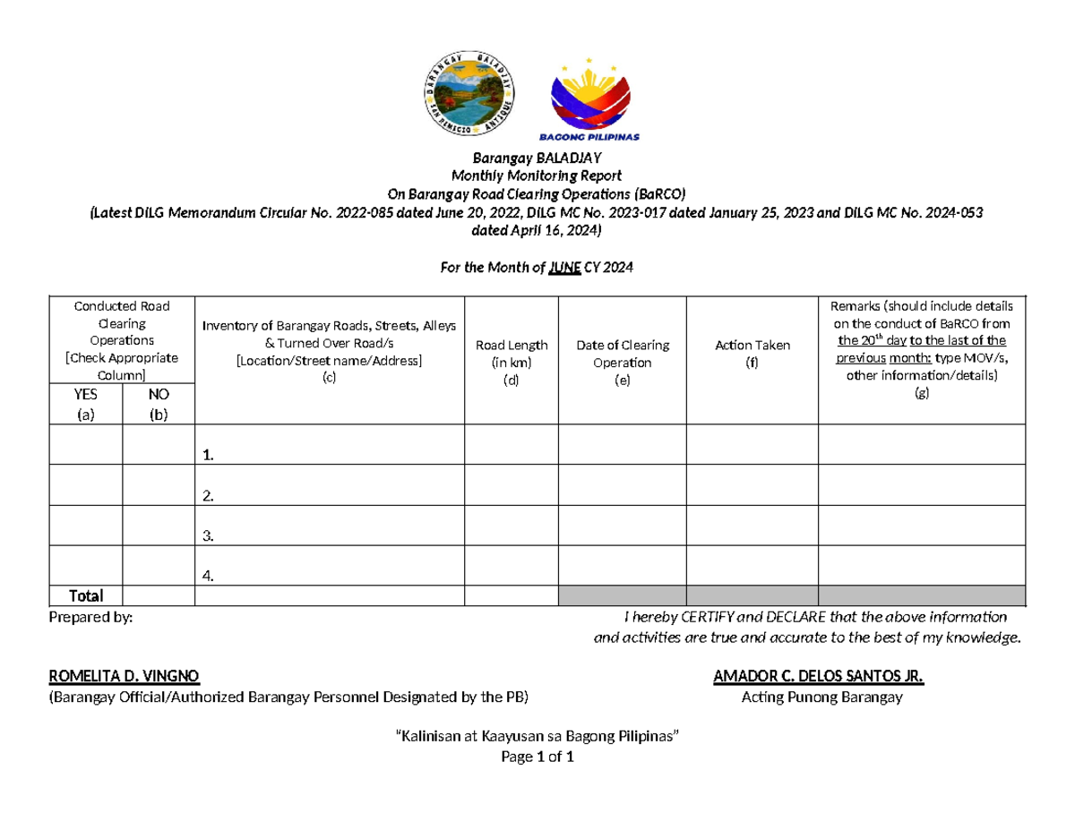 Accomplishment Report Clean Up Drive - Barangay BALADJAY Monthly ...