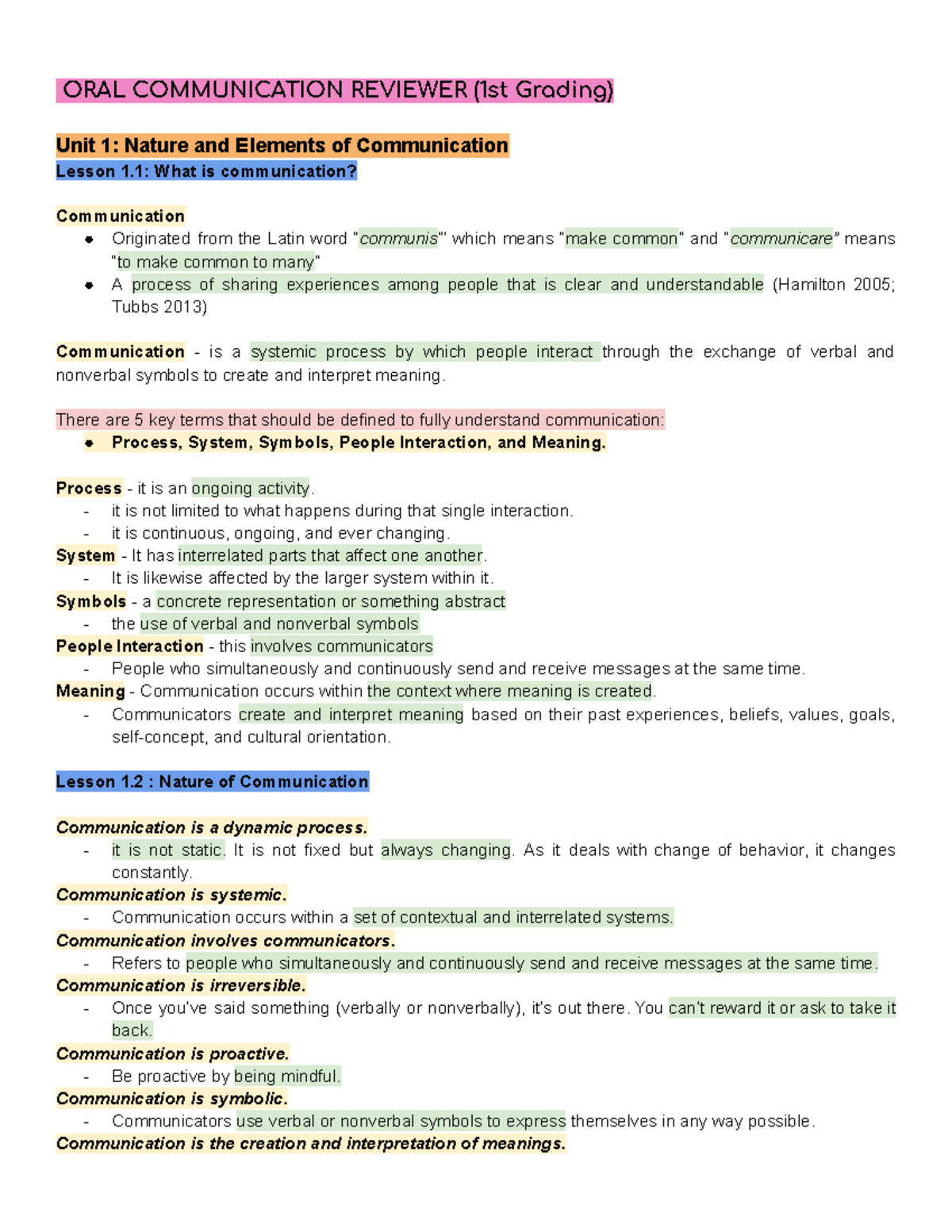 Oral Communication Reviewer - ORAL COMMUNICATION REVIEWER (1st Grading ...
