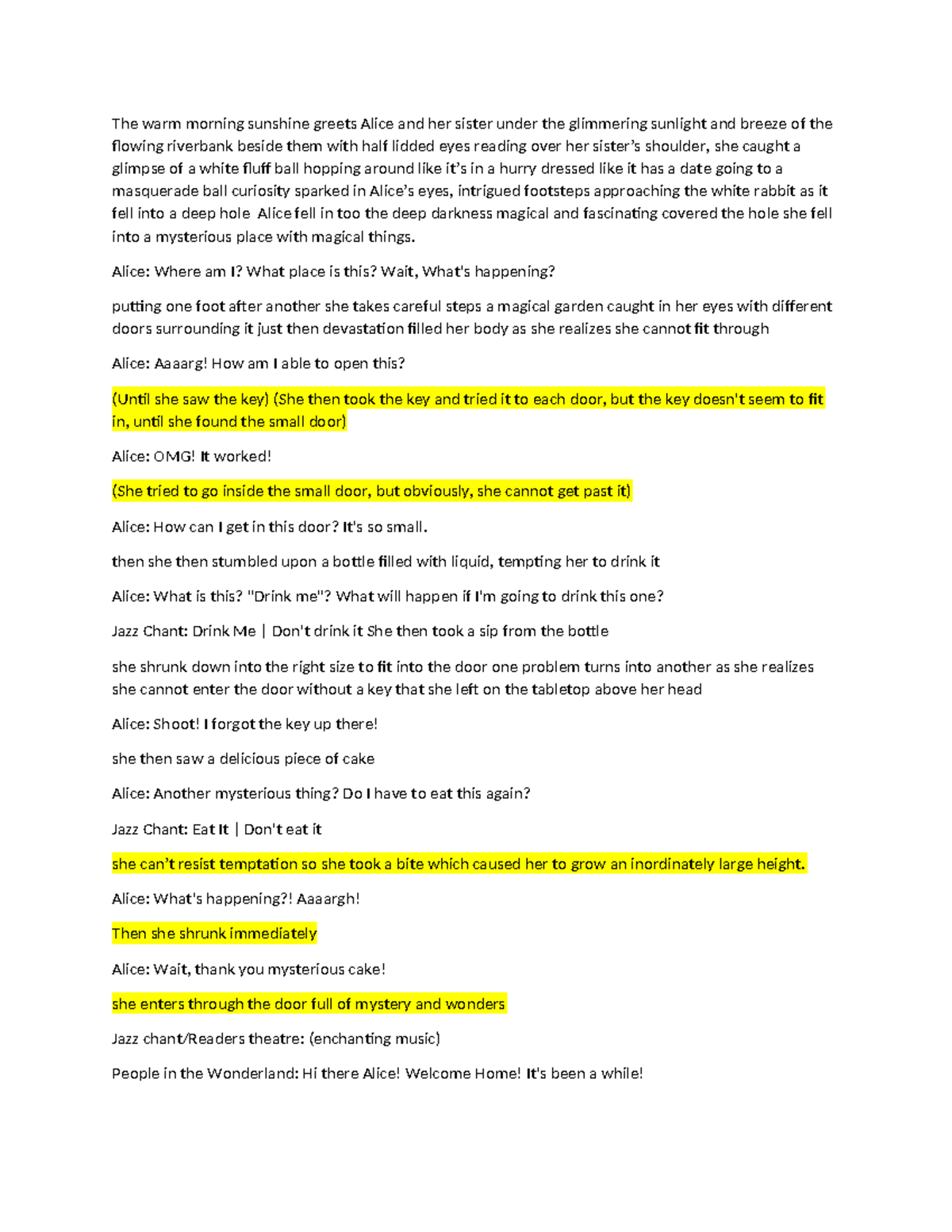 Alice in Wonderland Script for musical - The warm morning sunshine ...
