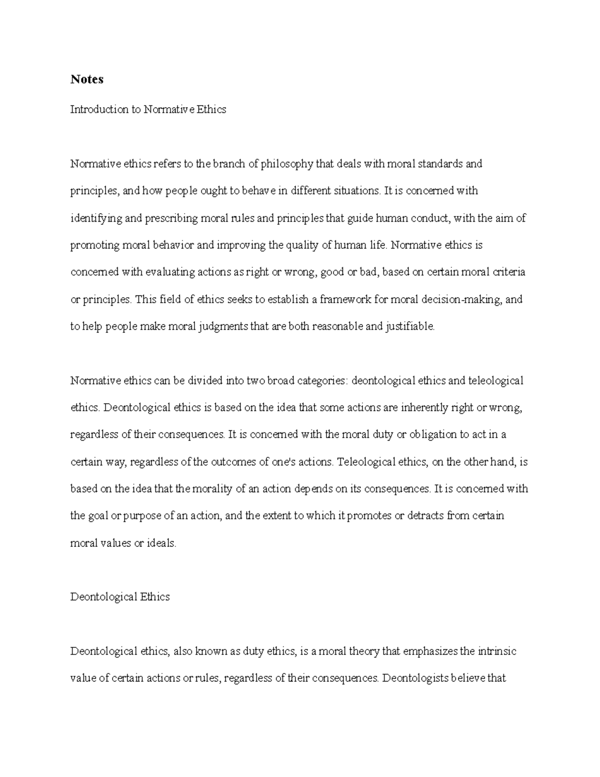 Normative Ethics Theories and Issues - Notes Introduction to Normative ...