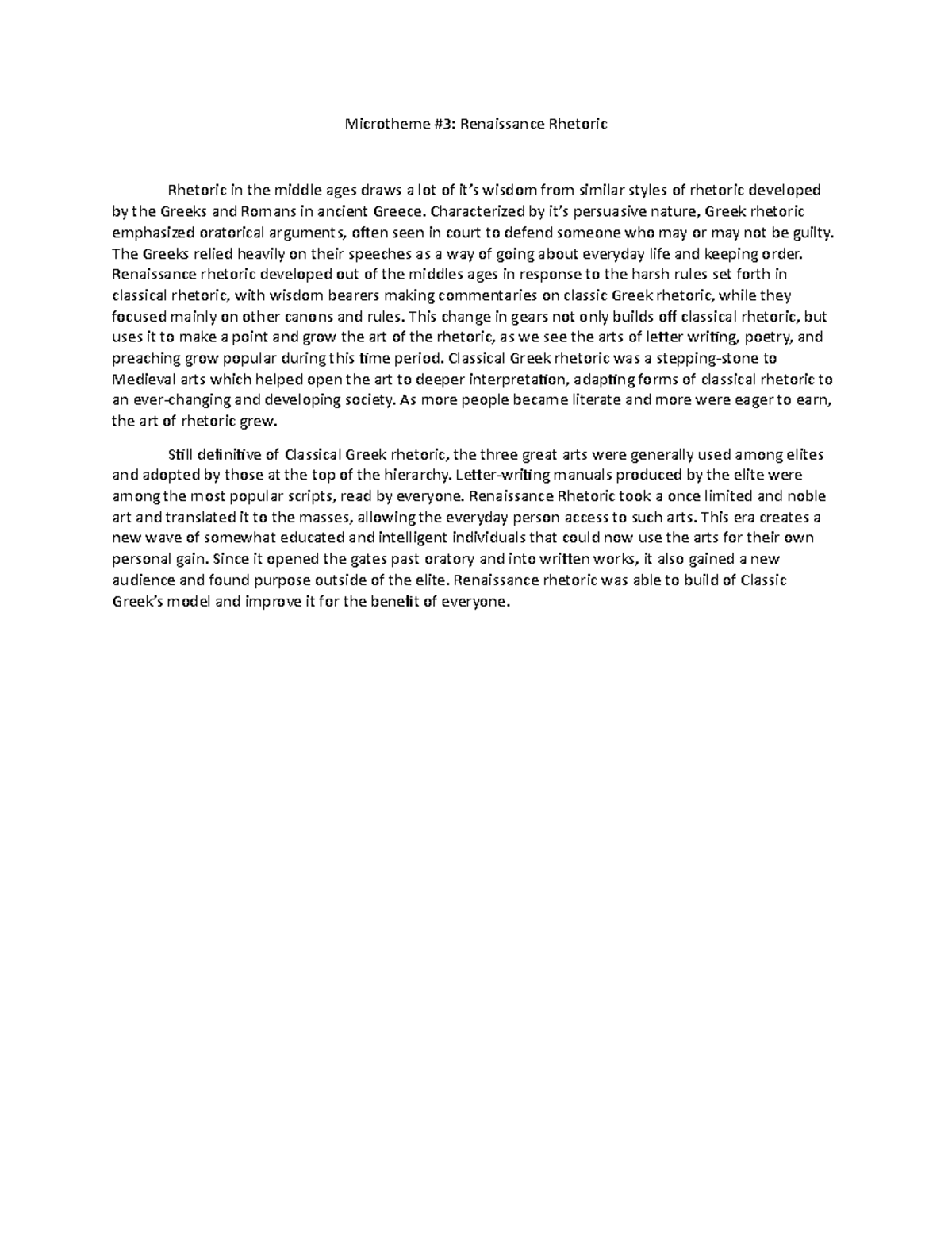 Microtheme 3 SPC3233 - Microtheme #3: Renaissance Rhetoric Rhetoric in ...
