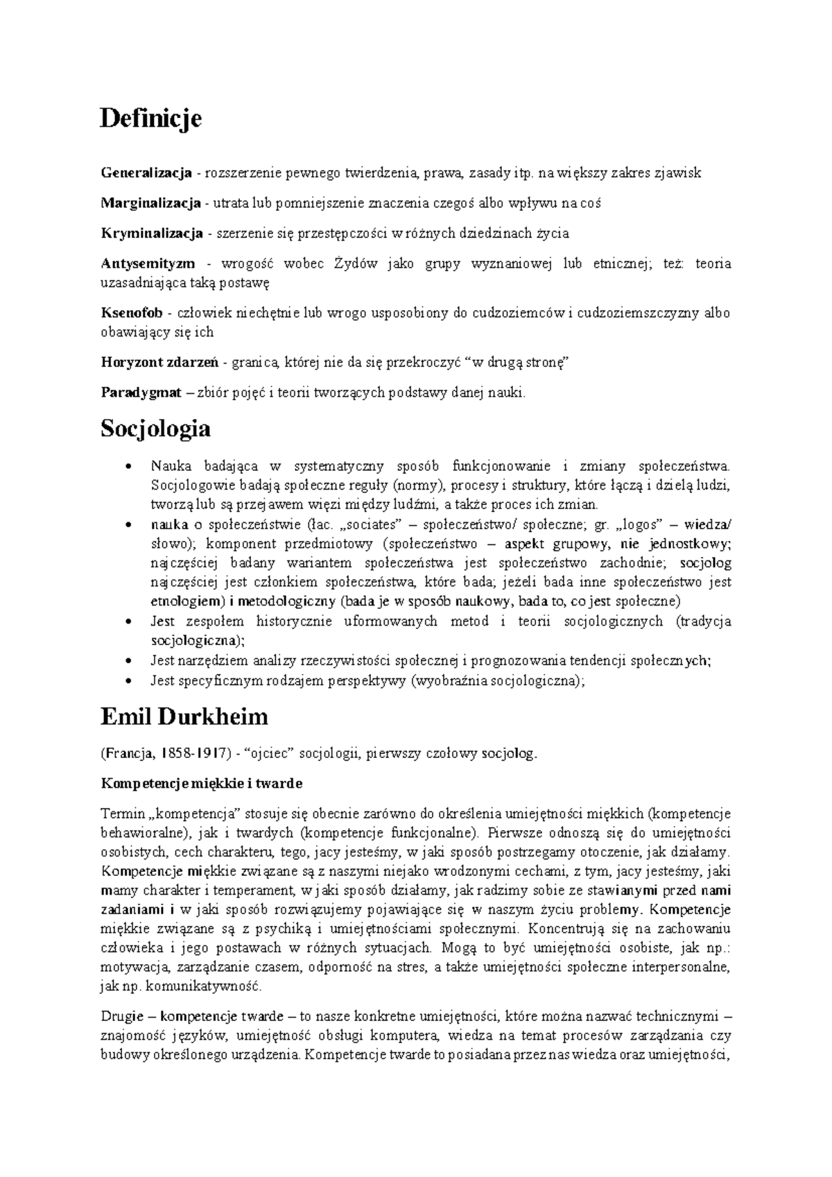 Socjologia ogólna - konwersatoria - Definicje Generalizacja - rozszerzenie pewnego twierdzenia ...