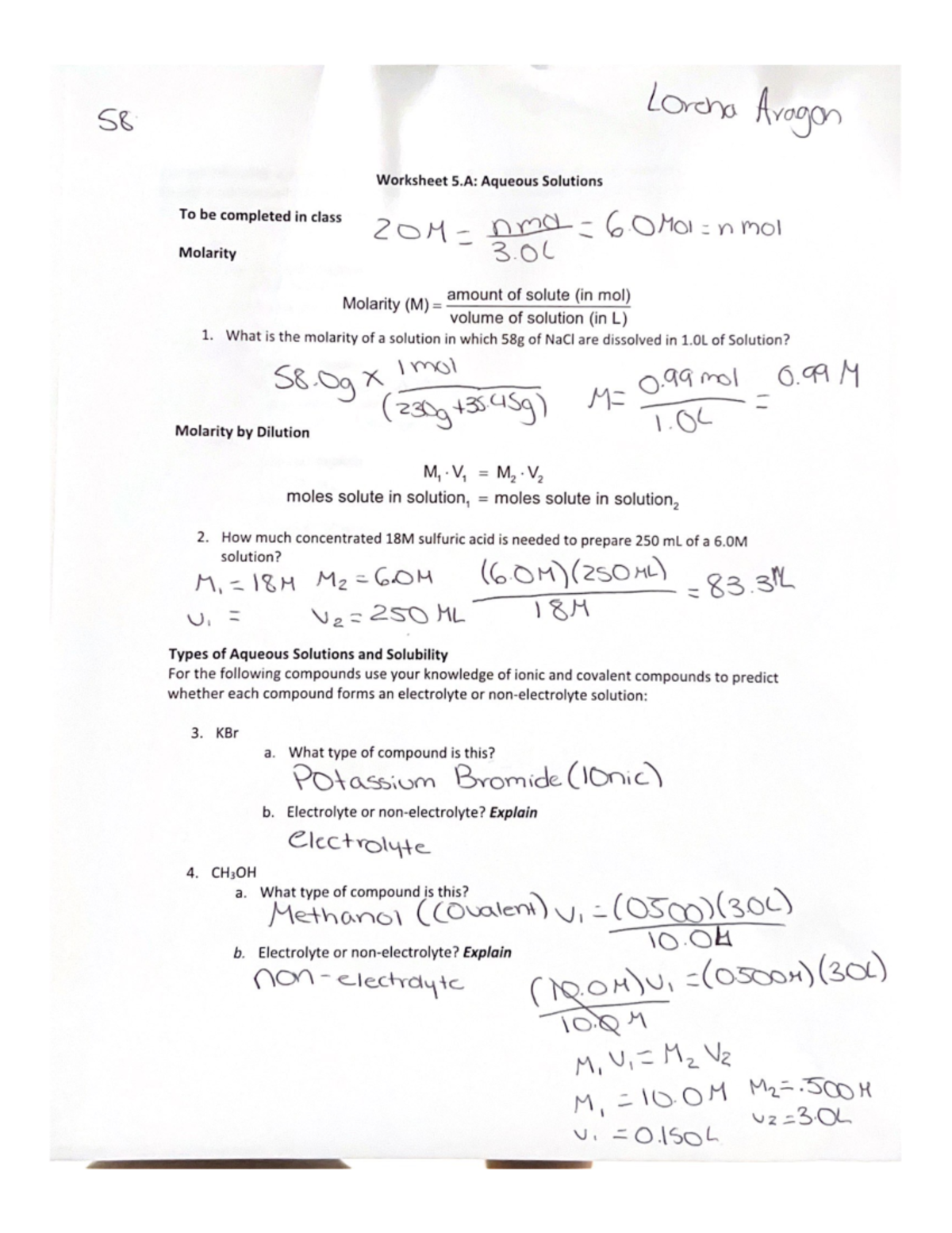 Worksheet 5.A Aqueous Solutions - 121 - University of Miami - Studocu