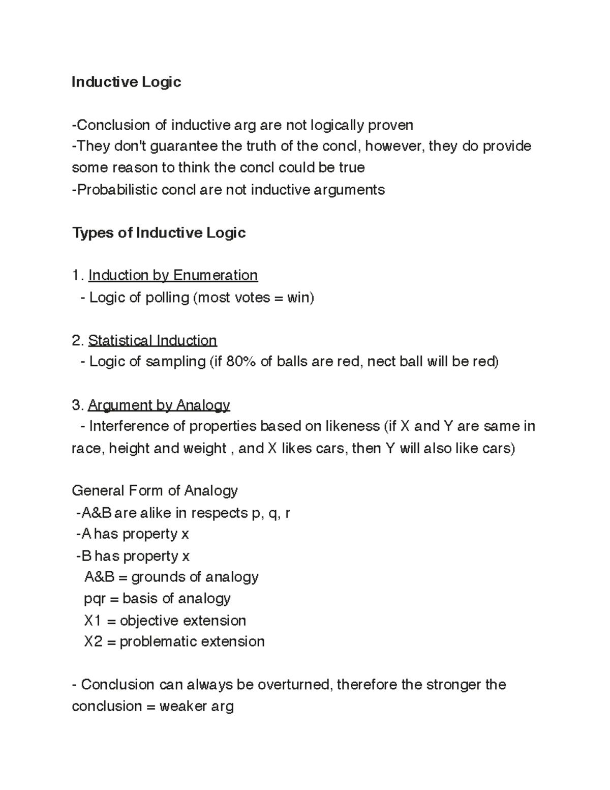 Induction Notes - Inductive Logic -Conclusion of inductive arg are not ...