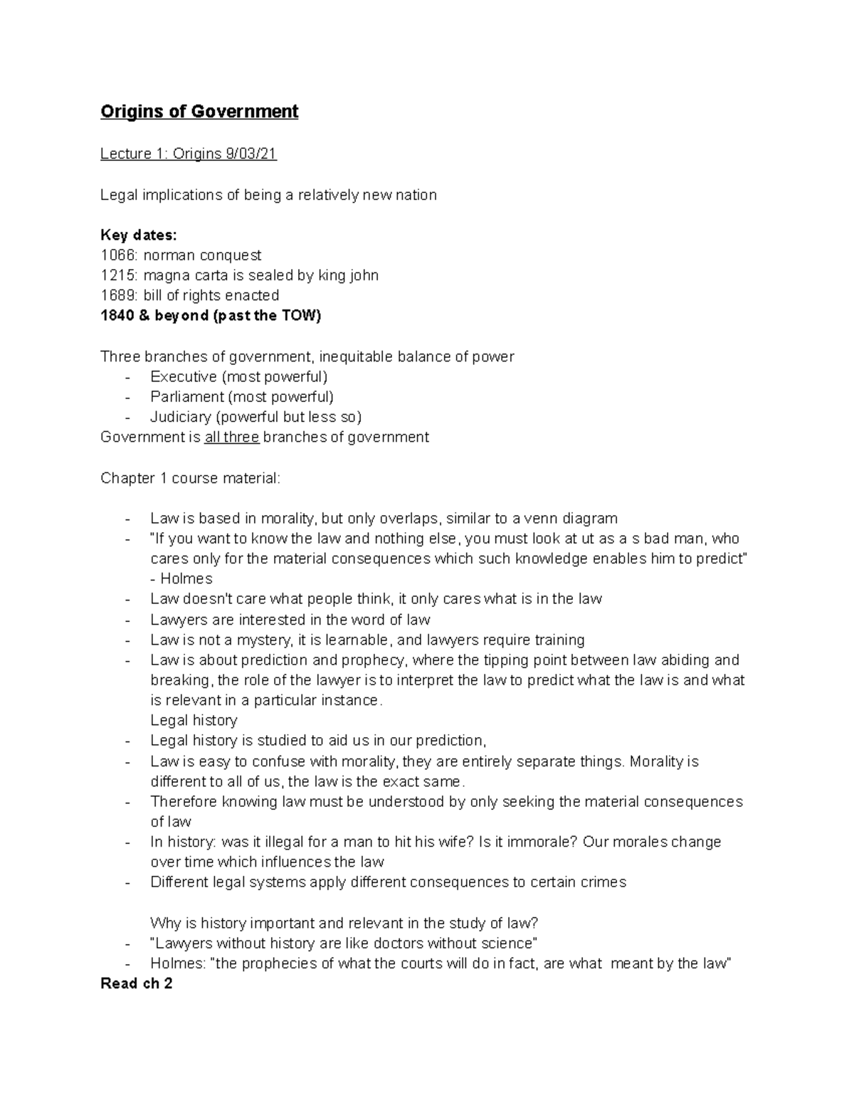 Origins of Government entire notes - Origins of Government Lecture 1 ...