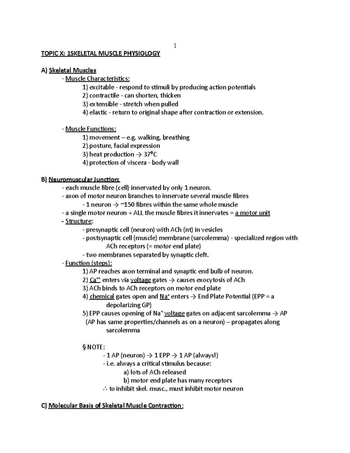 Topic X Skeletal Muscle Physiology - TOPIC X: 1 SKELETAL MUSCLE ...