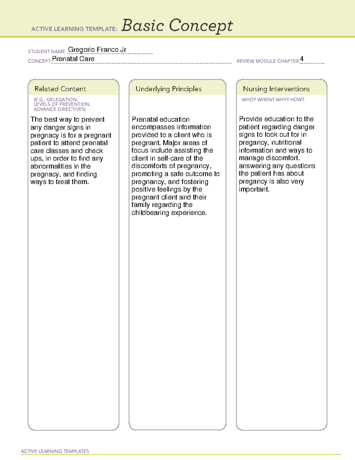 Maternal ATI temp 1 final - NURS 4304 - ACTIVE LEARNING TEMPLATES Basic ...