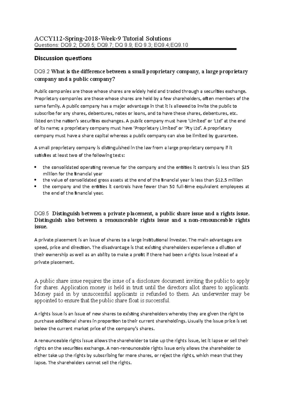 Tutorial Solution week 9 - ACCY112-Spring-2018-Week-9 Tutorial ...