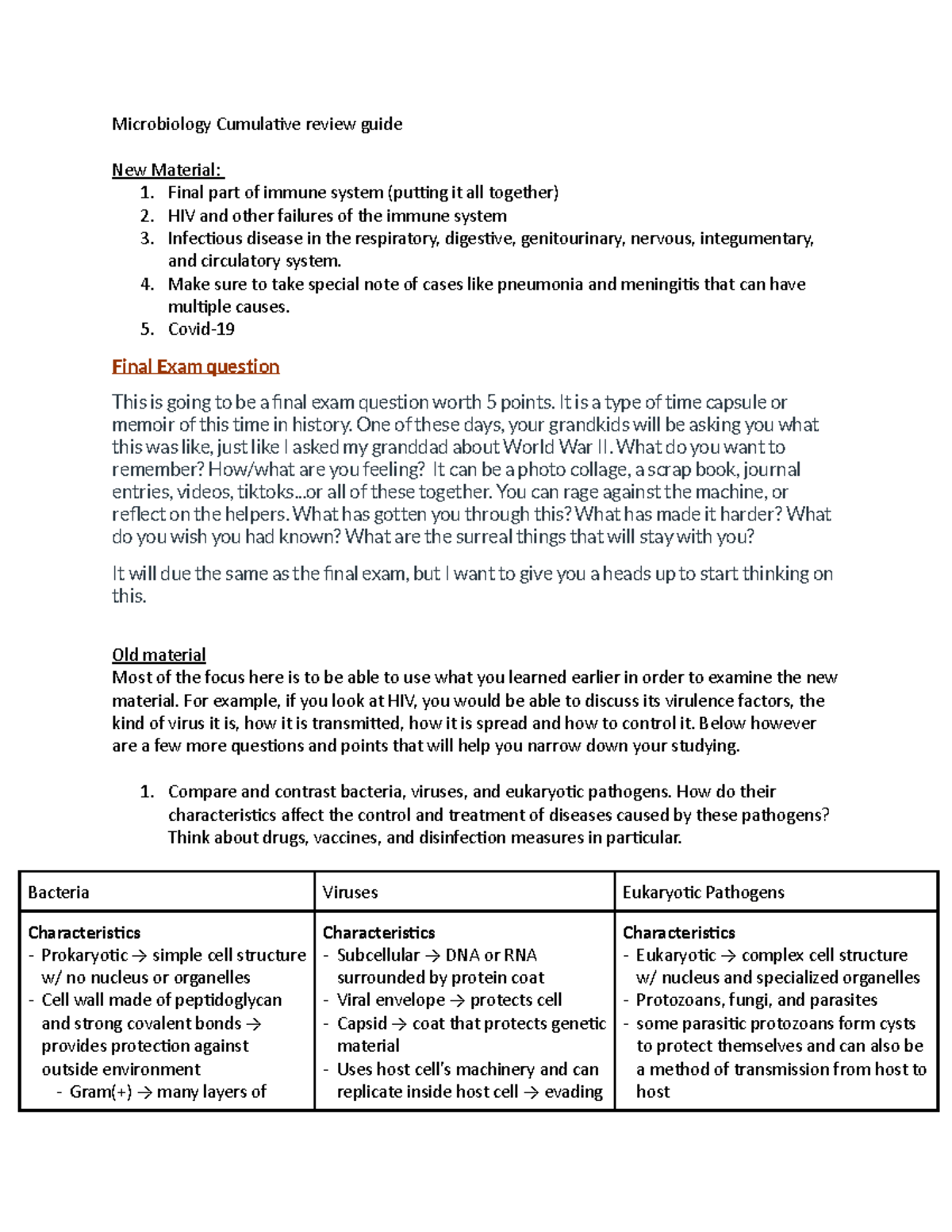 Microbiology Cumulative review guide-1 - Final part of immune system ...